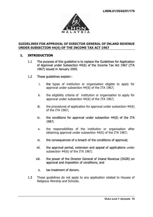 Revised Guideline by LHDN - Food Aid Foundation